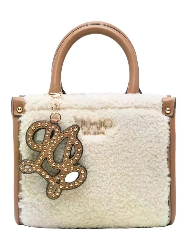 Liu Jo Faux-shearling Tote Bag With Logo Plaque - Neutrals