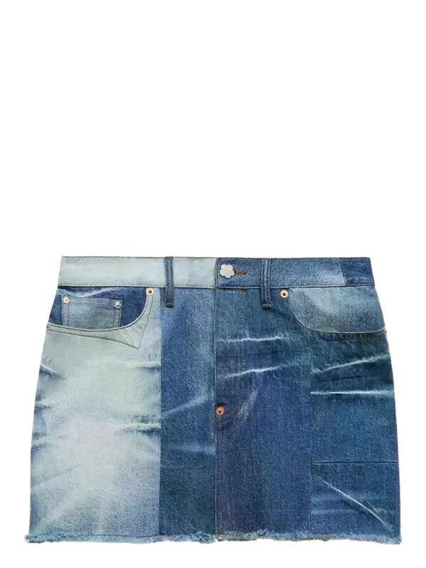 Kenzo Patchwork Raw-edge Denim Skirt - Blue