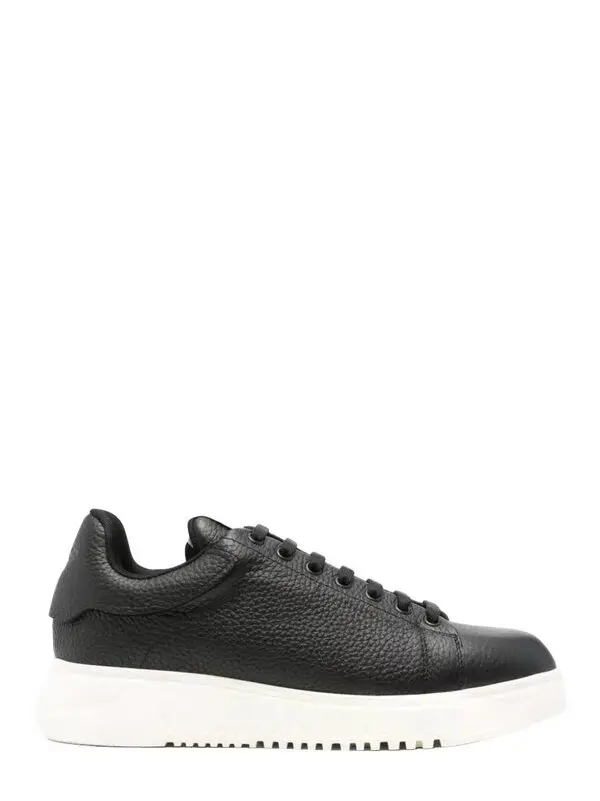 Emporio Armani Tumbled Lace-up Leather Sneakers - Black