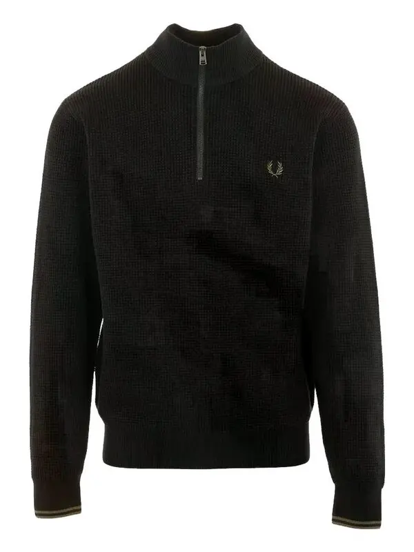 Fred Perry Waffle-knit Quarter-zip Sweater - Black