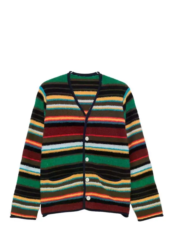 Sacai Striped V-neck Cardigan - Red