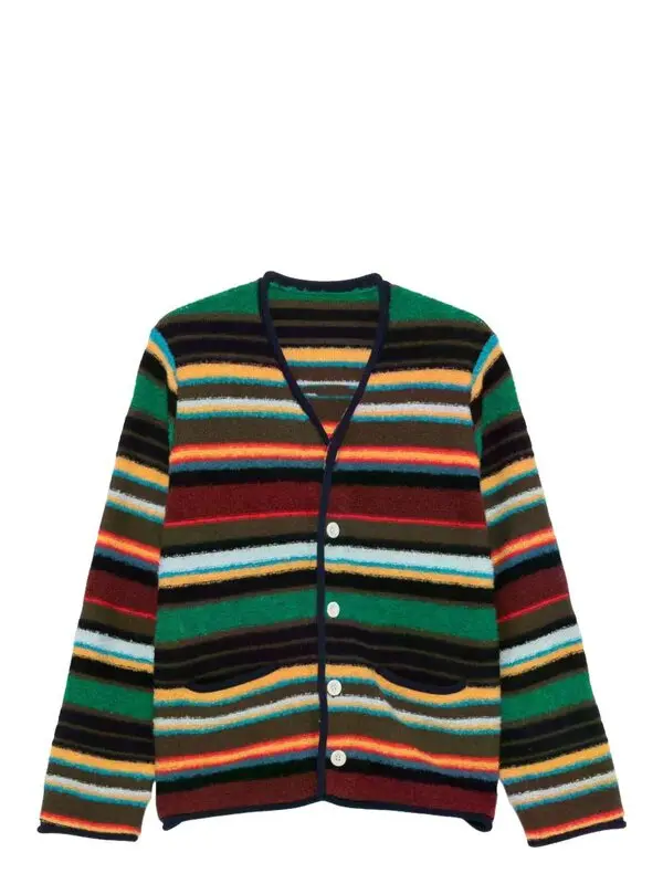 Sacai Striped V-neck Cardigan - Red