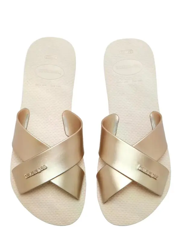 Havaianas Aqua Metallic Cross-strap Slides - Gold
