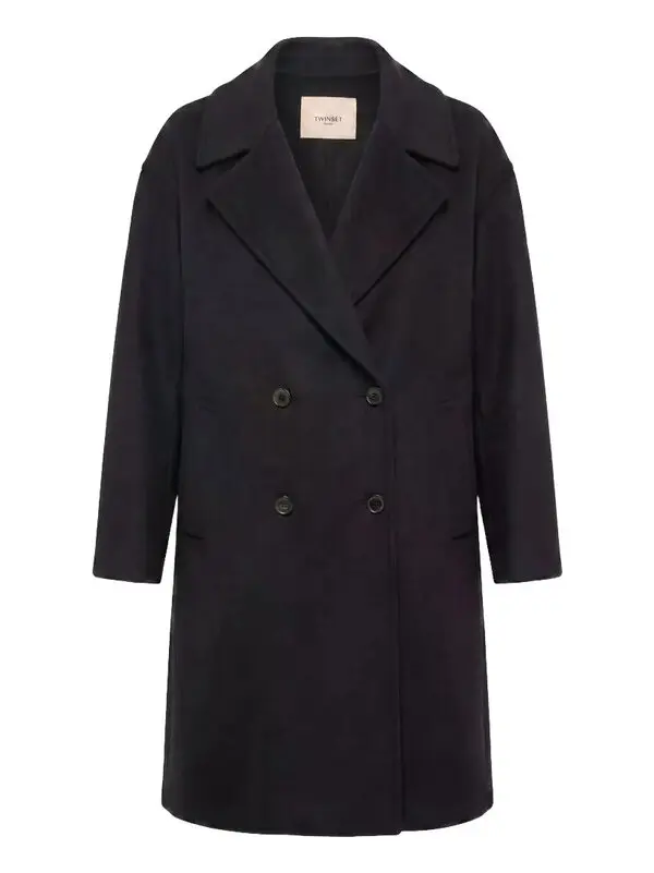 TWINSET Double-breasted Notched Lapel Coat - Black