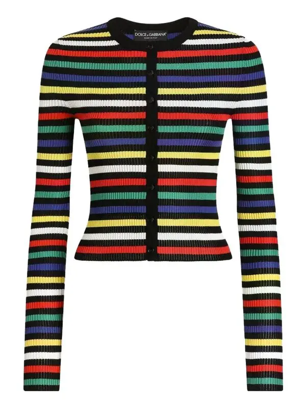 Dolce & Gabbana Striped Silk Cardigan - Black