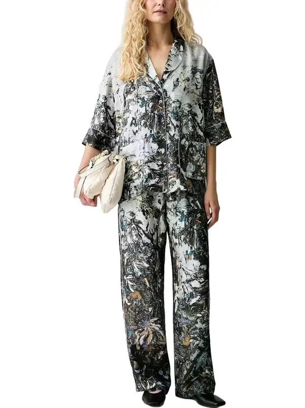 Munthe Abstract-print Silk Short-sleeve Shirt - White