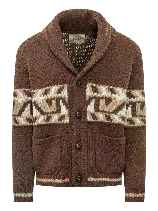 RAKKI Jacquard-knit Shawl Collar Cardigan - Brown