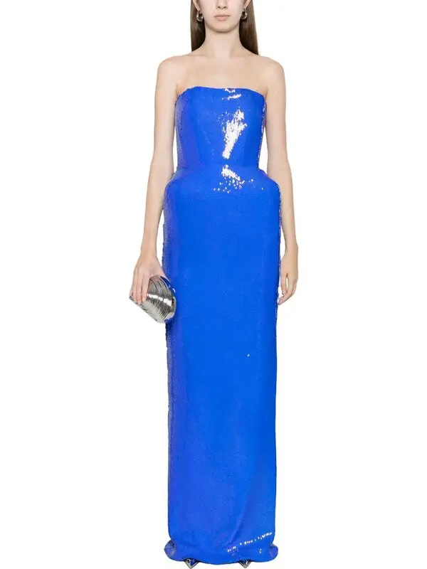 David Koma Sequinned Strapless Maxi Dress - Blue