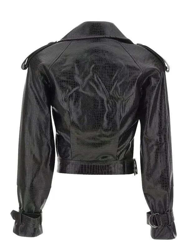 TWENTY FOURHAITCH Crocodile-effect Double-breasted Cropped Jacket - Black