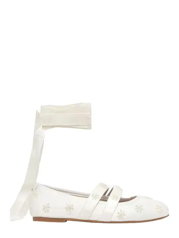 BUFFALO Lace-up Ballet Flats With Floral Bead Embellishment - White