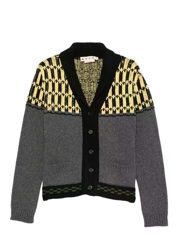 Marni Geometric Pattern Shawl Collar Cardigan - Grey