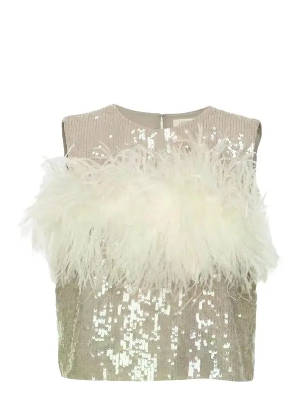 Lapointe Sequin Feather-trim Sleeveless Top - Grey
