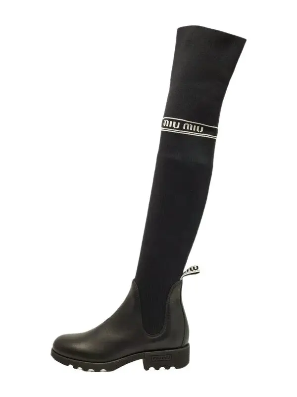 Miu Miu Knit Leather Boots - Black