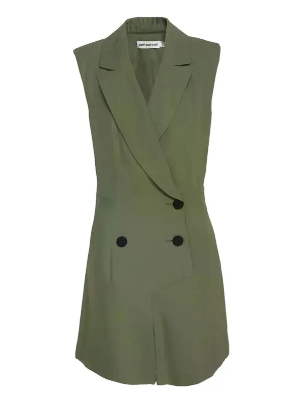 SELF-PORTRAIT Double-breasted Twill Playsuit - Green