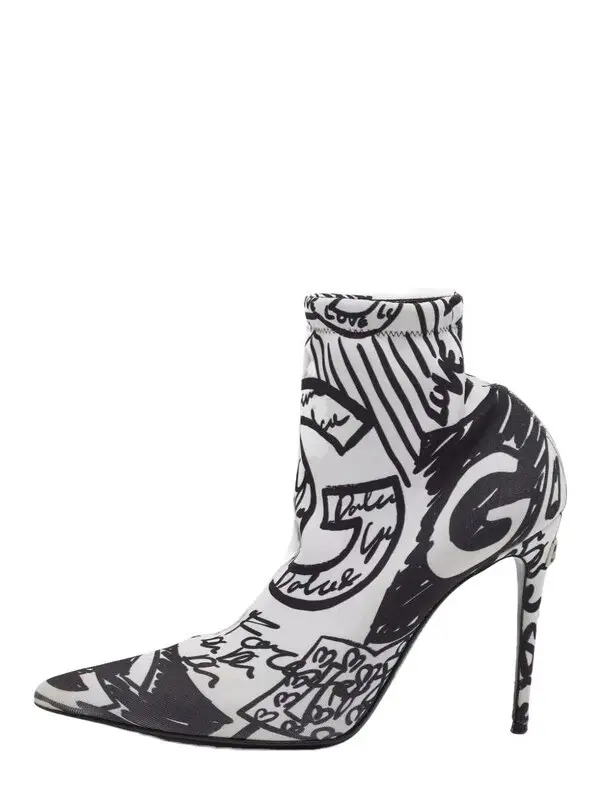 D&G PREOWNED Graffiti Print Pointed Toe Stiletto Ankle Boots - White