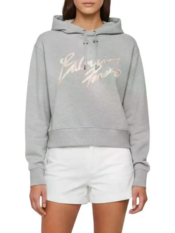 Balmain Cropped Logo Hoodie - Grey