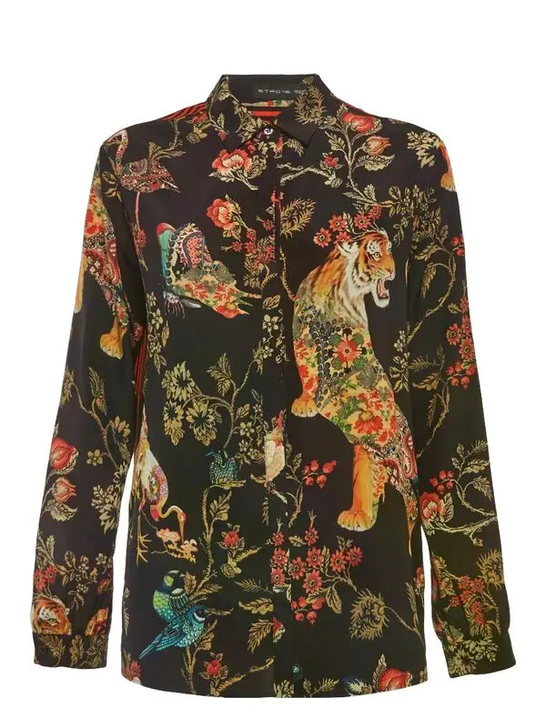 Etro Floral Print Silk Shirt - Black