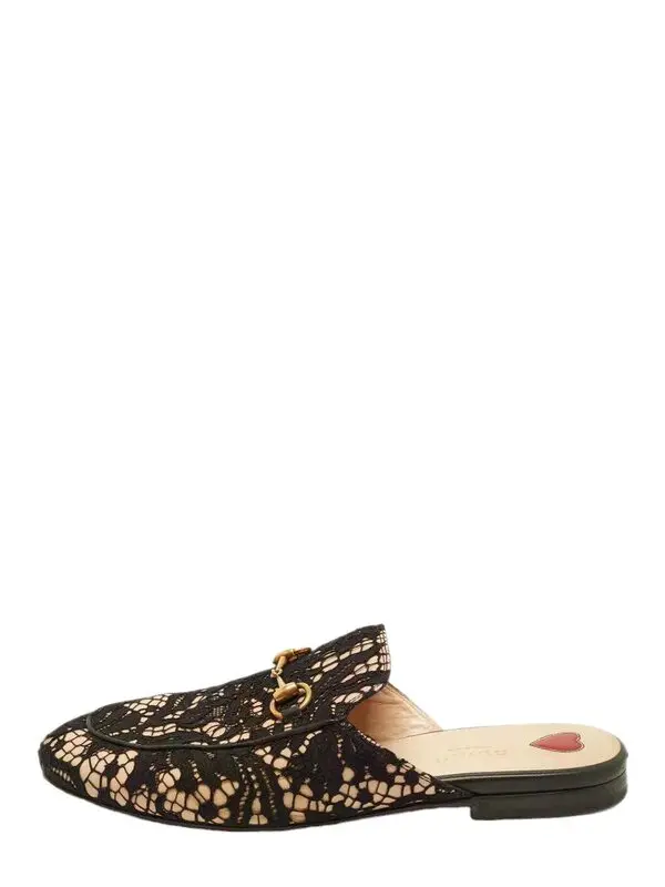 Gucci Princetown Mules Lace Floral Horsebit Detail - Black