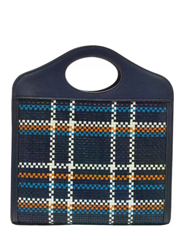 Burberry Mini Pocket Woven Leather Tote Bag - Blue