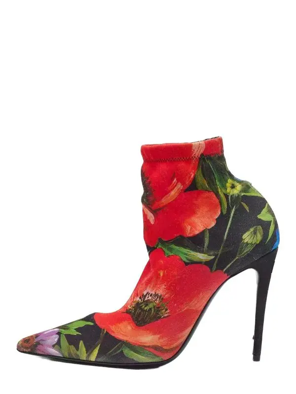 Dolce & Gabbana Floral-print Stretch Knit Ankle Boots - Black