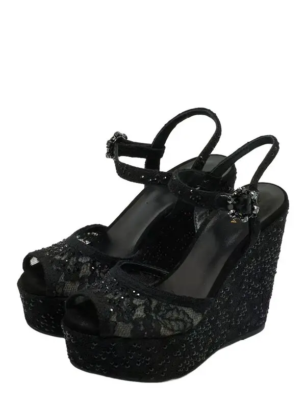 LE SILLA Crystal-embellished Lace Sandals - Black
