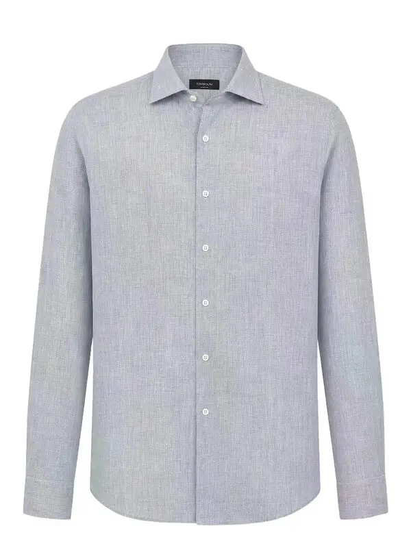 TOMBOLINI Marl-pattern Spread-collar Shirt - Blue