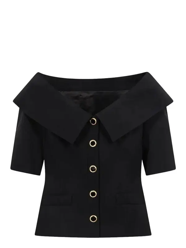 Alessandra Rich Off-shoulder Button-up Jacket - Black