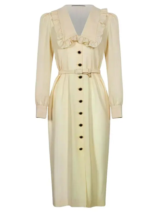 Alessandra Rich Ruffled Belted Midi Dress - White