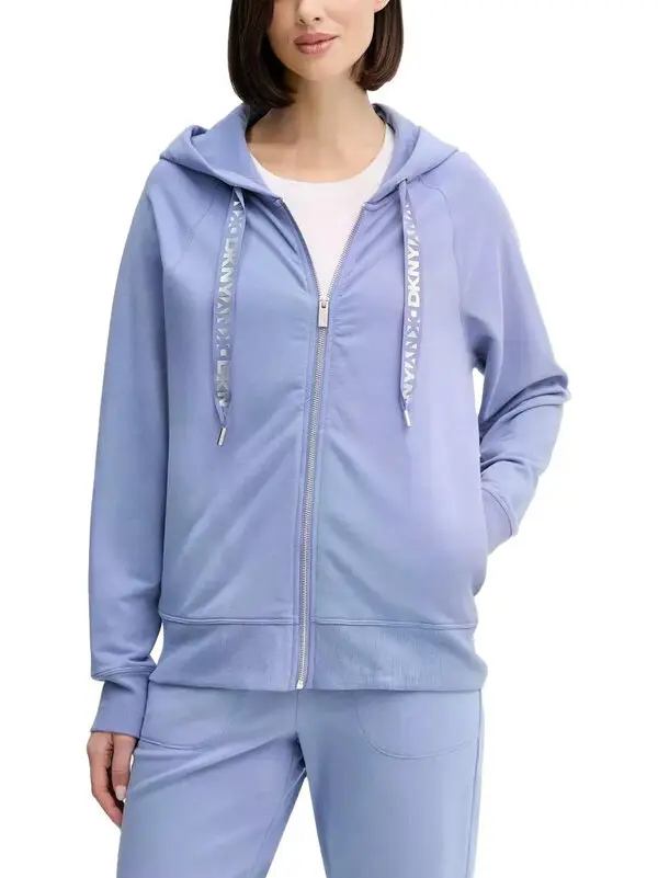 Dkny Logo Drawstring Hooded Top - Blue