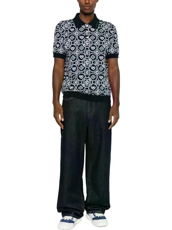 Casablanca Monogram-print Polo Shirt - Blue