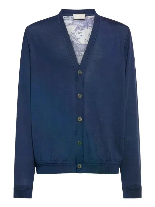 PIERRE-LOUIS MASCIA V-neck Cardigan With Scenic Print - Blue