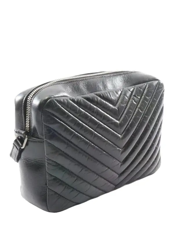 Saint Laurent 2010s Lou Logo-plaque Chevron-quilting Crossbody Bag - Black