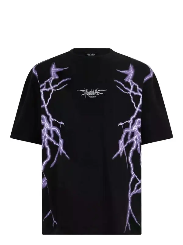 PHOBIA Lightning-print Embroidered T-shirt - Black