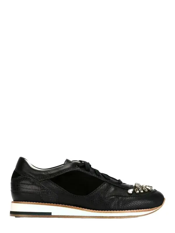 LANVIN Embellished Panelled Lace-up Sneakers - Black