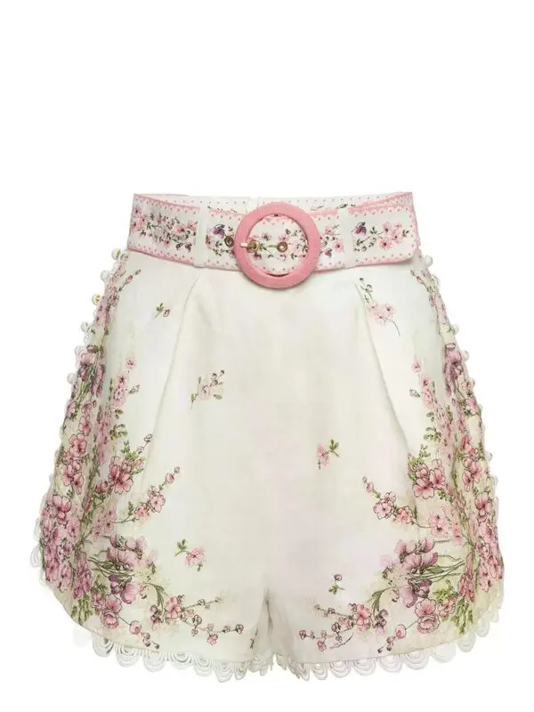 Zimmermann Belted Floral-print Linen Shorts - White