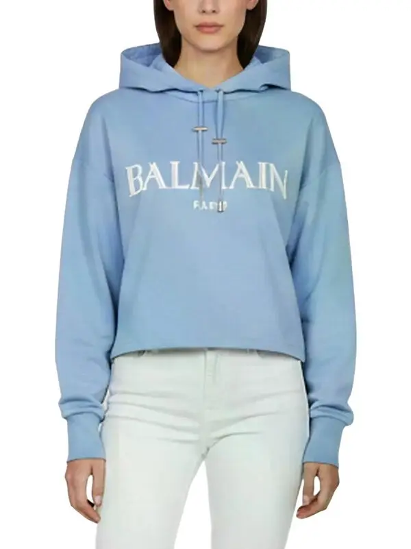 Balmain Cropped Logo Hoodie - Blue