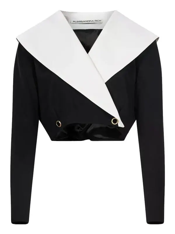 Alessandra Rich Cropped Contrast-collar Jacket - Black