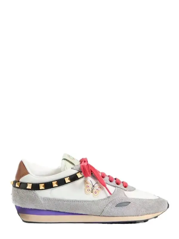 Valentino Garavani Stud Up Runner Sneakers With Butterfly Embroidery - White