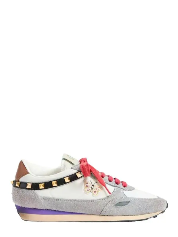 Valentino Garavani Stud Up Runner Sneakers With Butterfly Embroidery - White