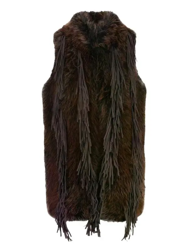 UNCOMMON Fringed Sleeveless Coat - Brown