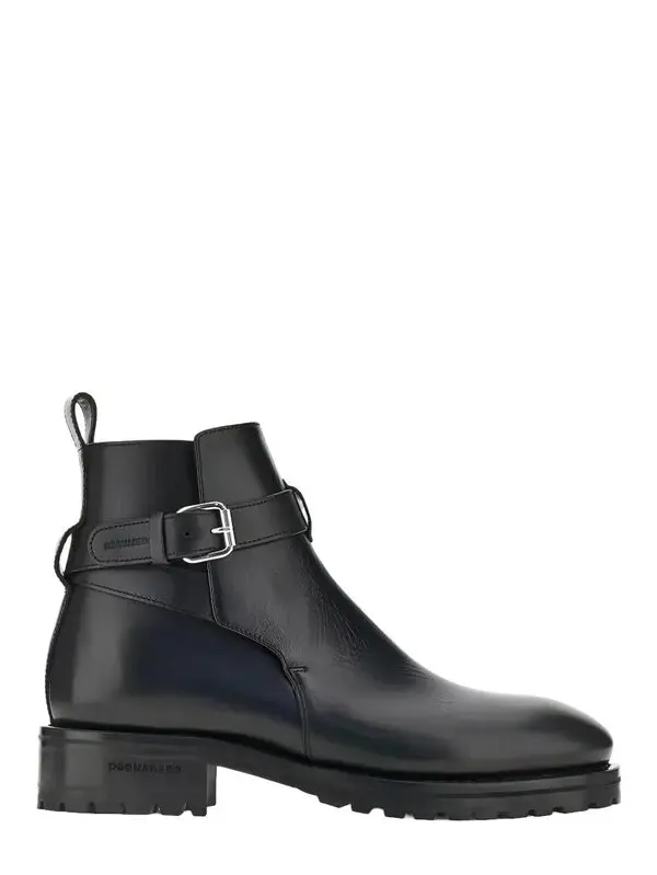 Dsquared2 Buckled Leather Ankle Boots - Black