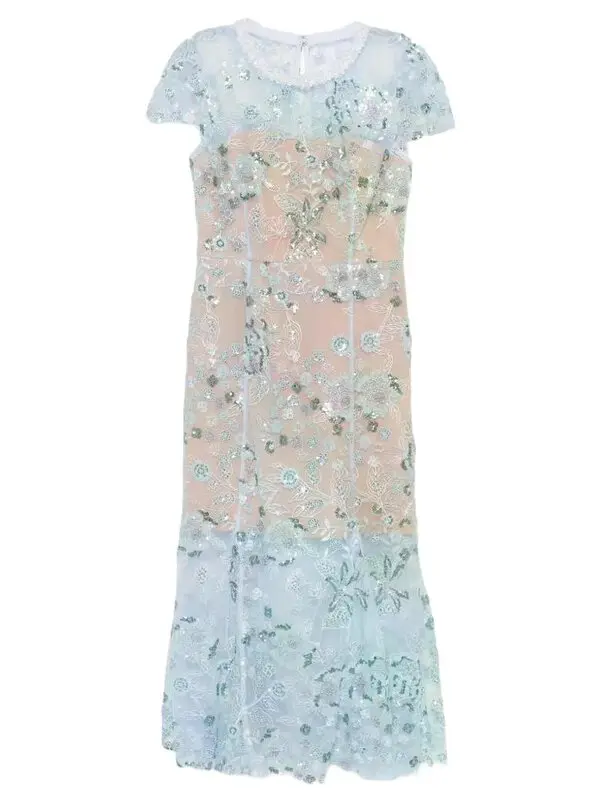 SELF-PORTRAIT Sequin-embellished Floral-lace Midi Dress - Blue