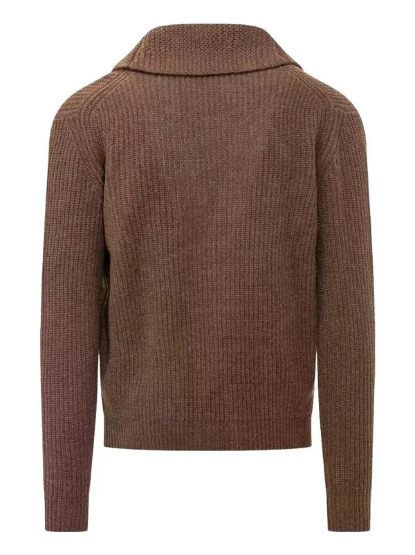 RAKKI Ribbed Knit Shawl Collar Cardigan - Brown