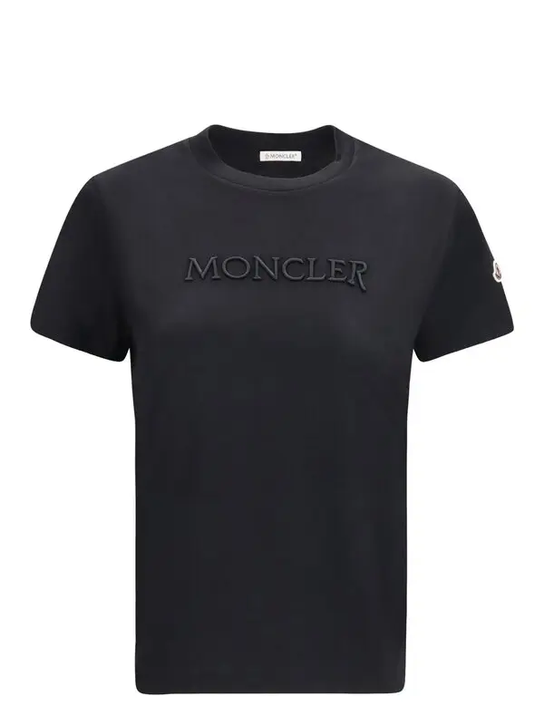 Moncler Cotton T-hirt With A Tone On Tone Embroidered Logo - Black