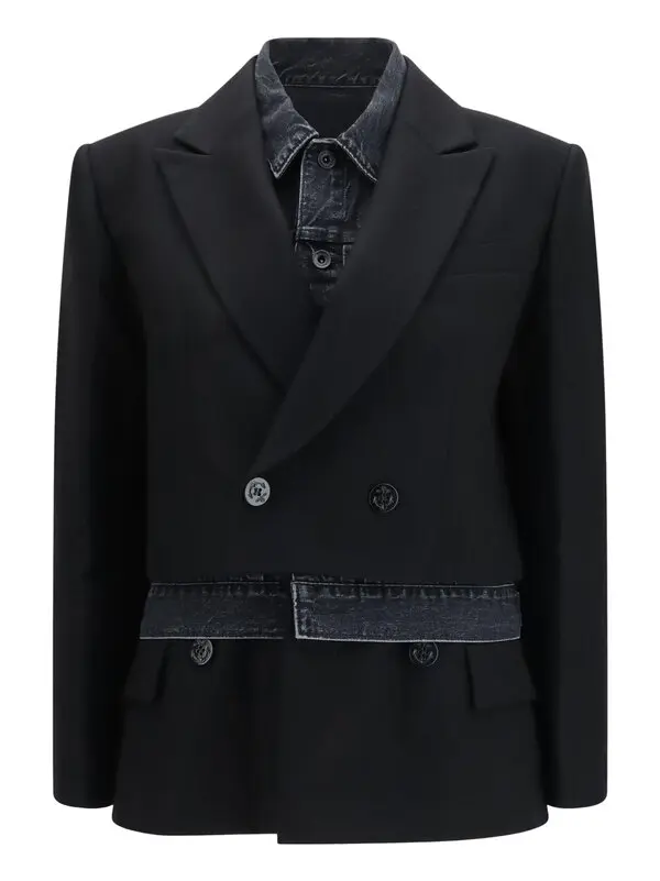 Sacai Wool Flannel And Denim Jacket - Black