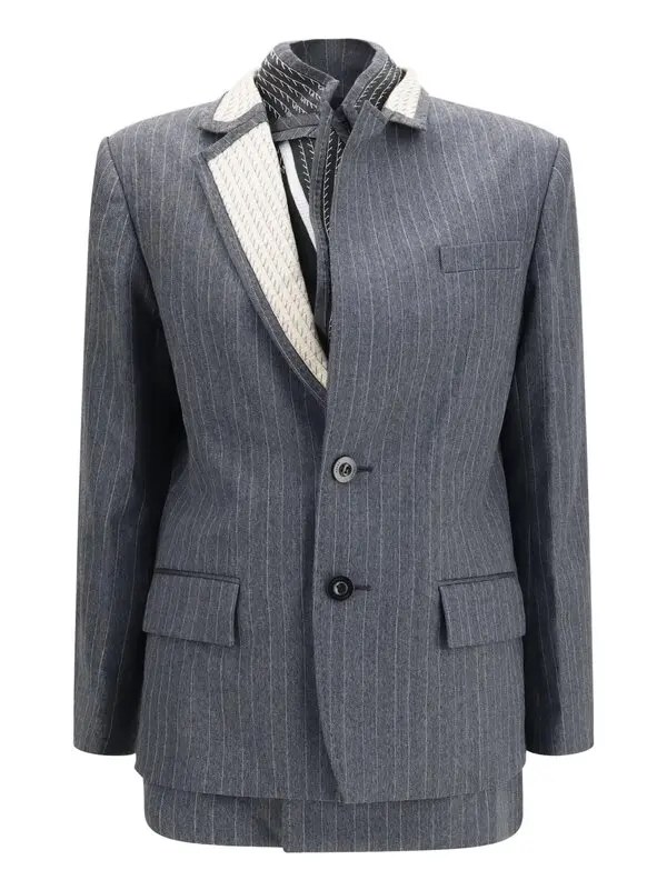 Sacai Pinstripe Single Breasted Jacket - Grey