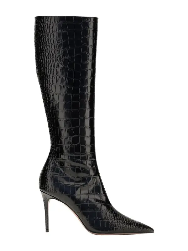 Paris Texas Vera Crocodile-effect Leather Knee-high Boots - Black