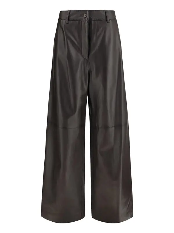 P.a.r.o.s.h Leather Wide Leg Palazzo Pants - Brown