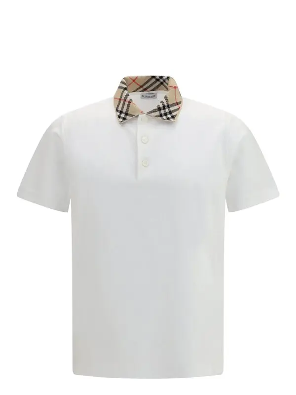 Burberry Cotton Check Collar Polo Ale - White