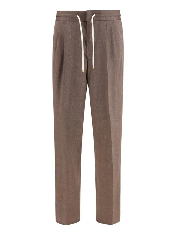 Brunello Cucinelli Herringbone Linen And Wool Pants - Brown